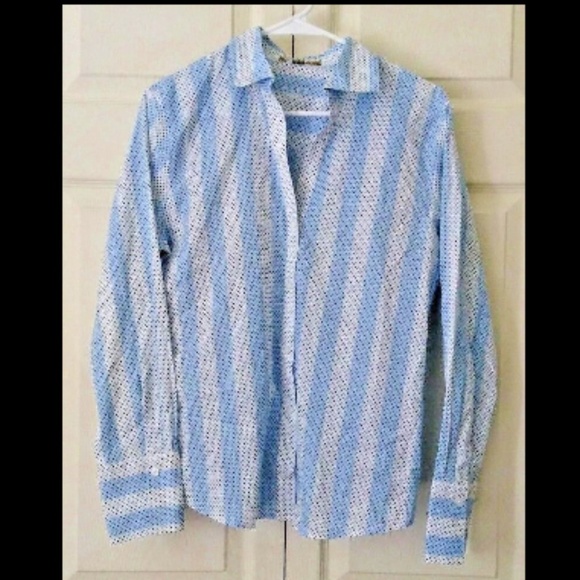 Alex Marie | Tops | Alex Marie Bluewhite Ls Stripeddots Shirt | Poshmark